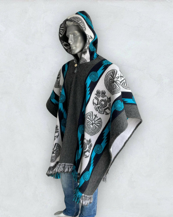 Poncho Hood Wool Grey Blue – TomHats